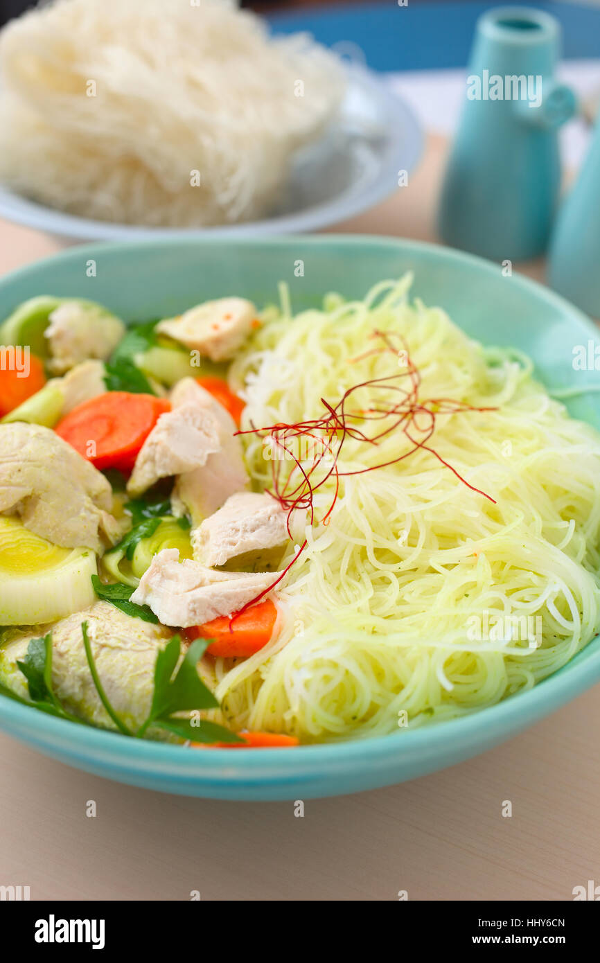 Chicken, rice noodle meal Stock Photo - Alamy