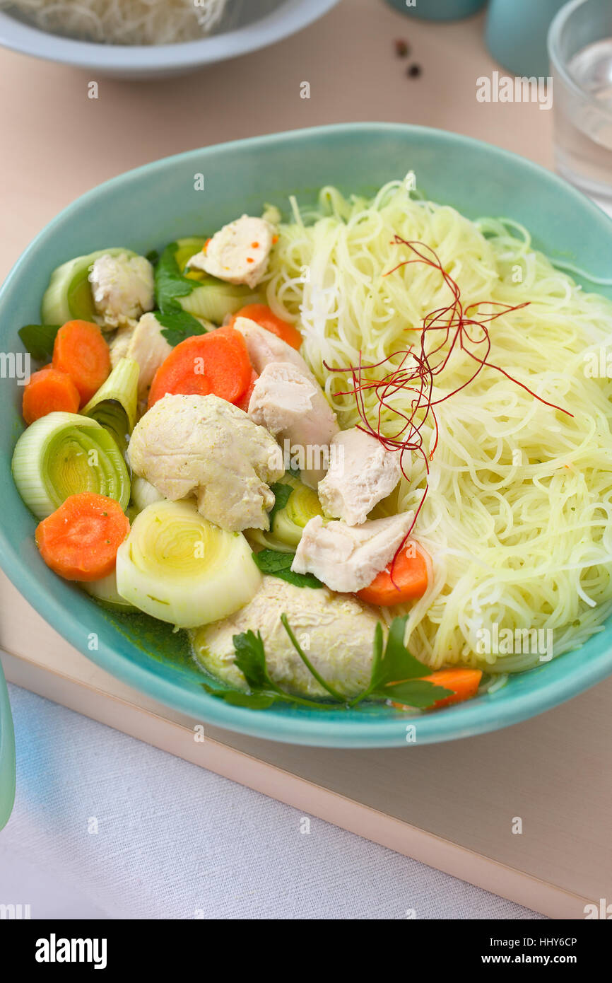 Chicken, rice noodle meal Stock Photo - Alamy
