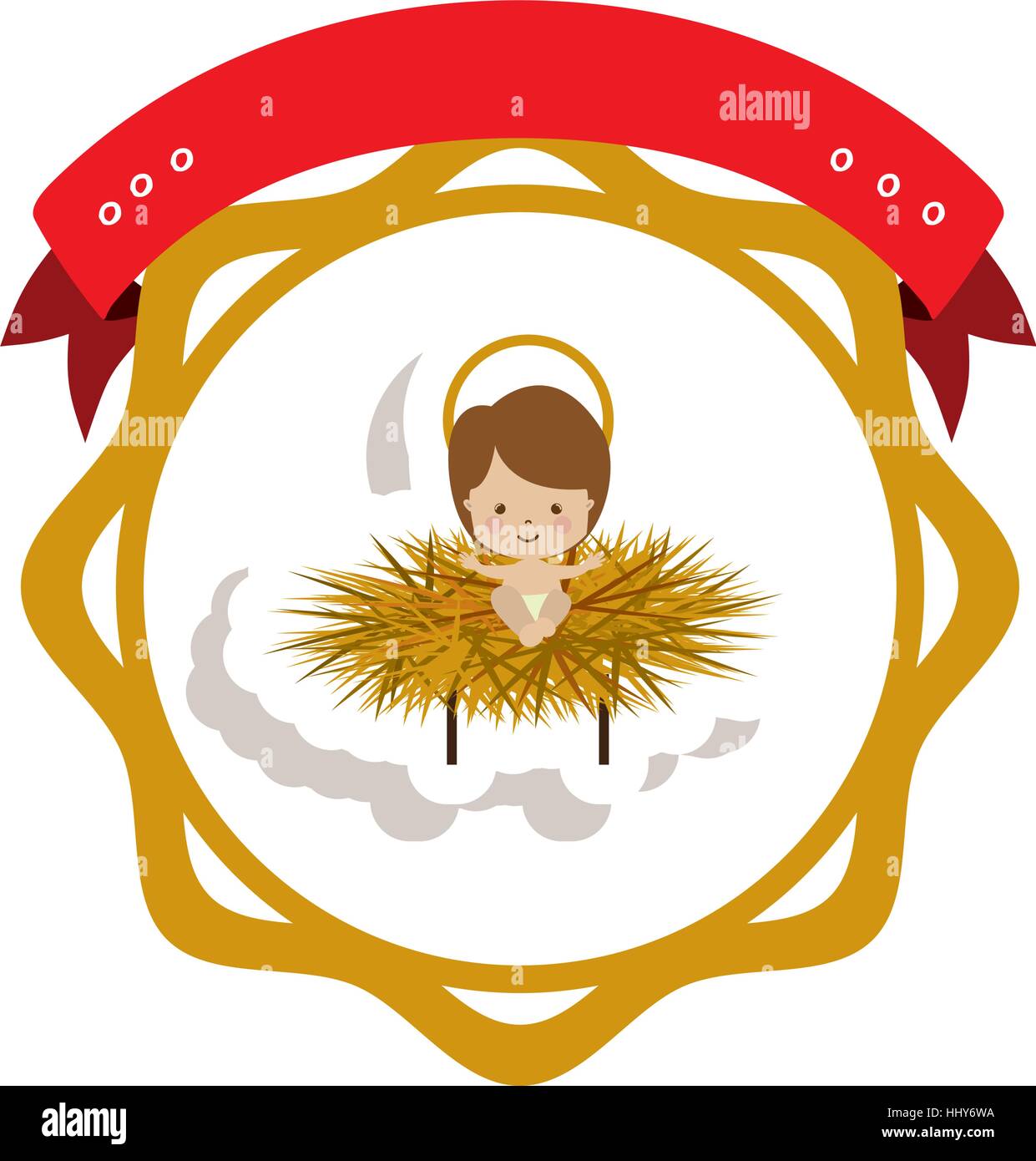 frame sticker with baby jesus and label vector illustration Stock ...