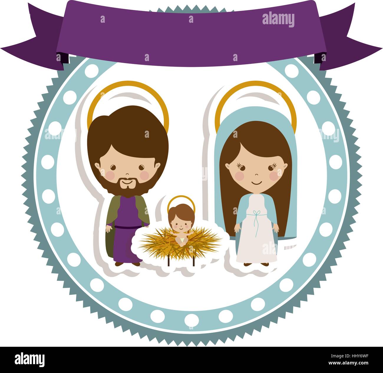 sticker border with holy familily and baby jesus cartoon vector ...