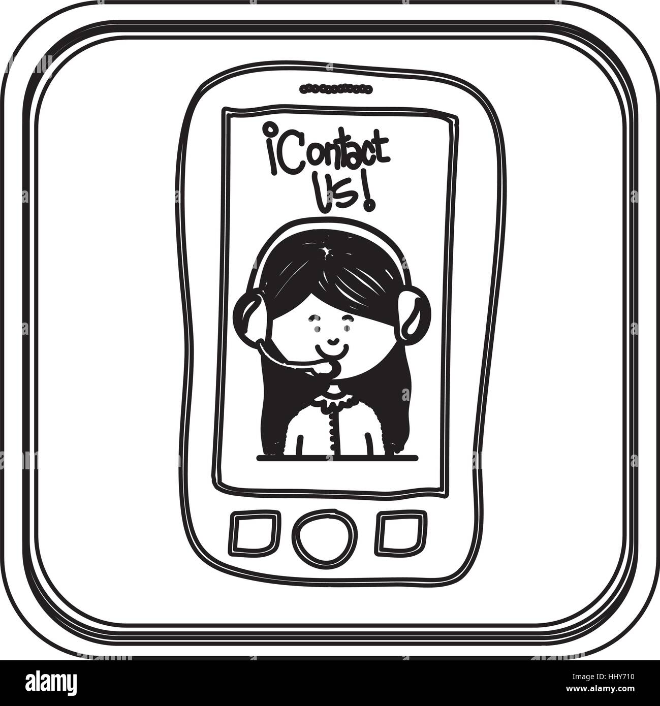 silhouette square button tech smartphone with woman operator vector ...