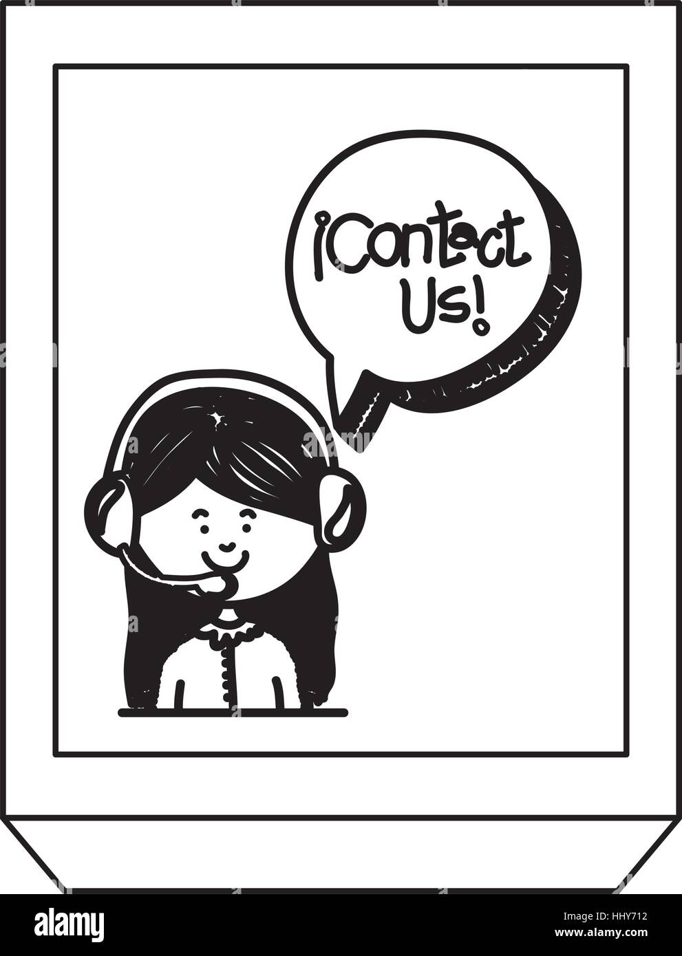 silhouette rectangle button call center operator with balloon dialogue ...