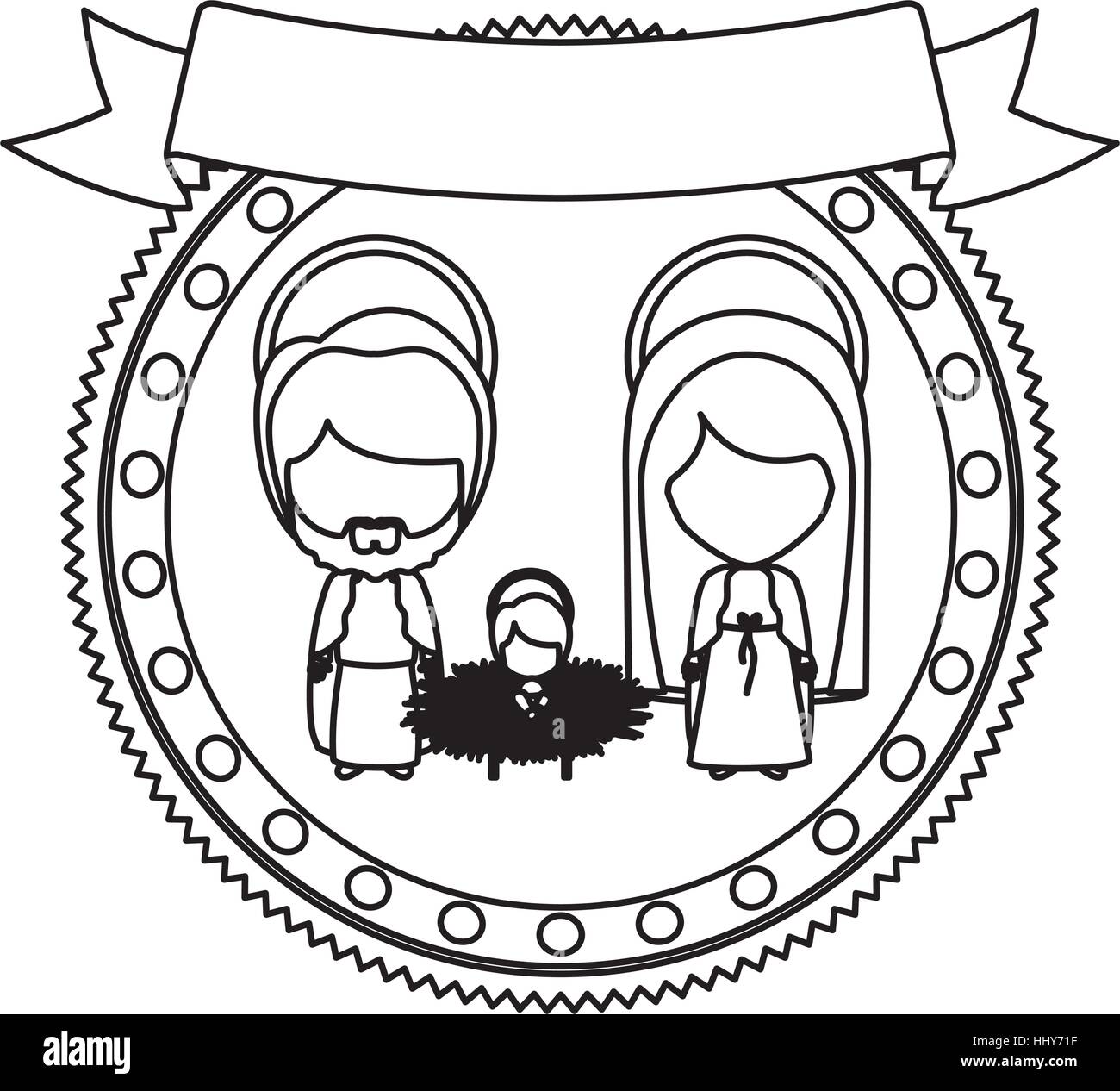 silhouette border with holy familily and baby jesus vector illustration ...