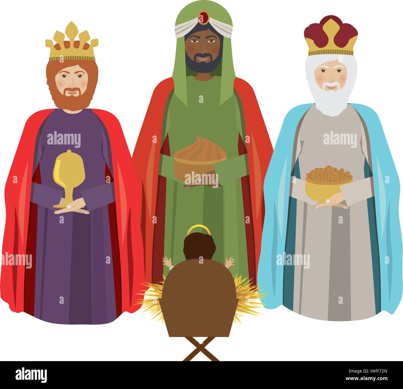 half body wise man with offering a baby jesus vector illustration Stock ...