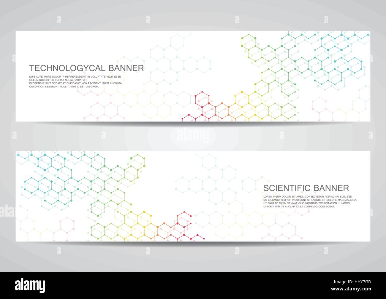 Set of modern scientific banners. Molecule structure DNA and neurons ...