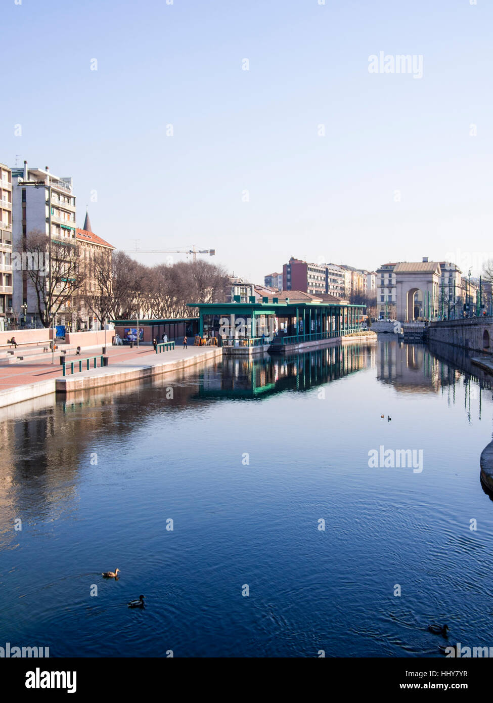 Milano , Navigli Area in winter, Darsena , city harbour, by Leonardo da ...