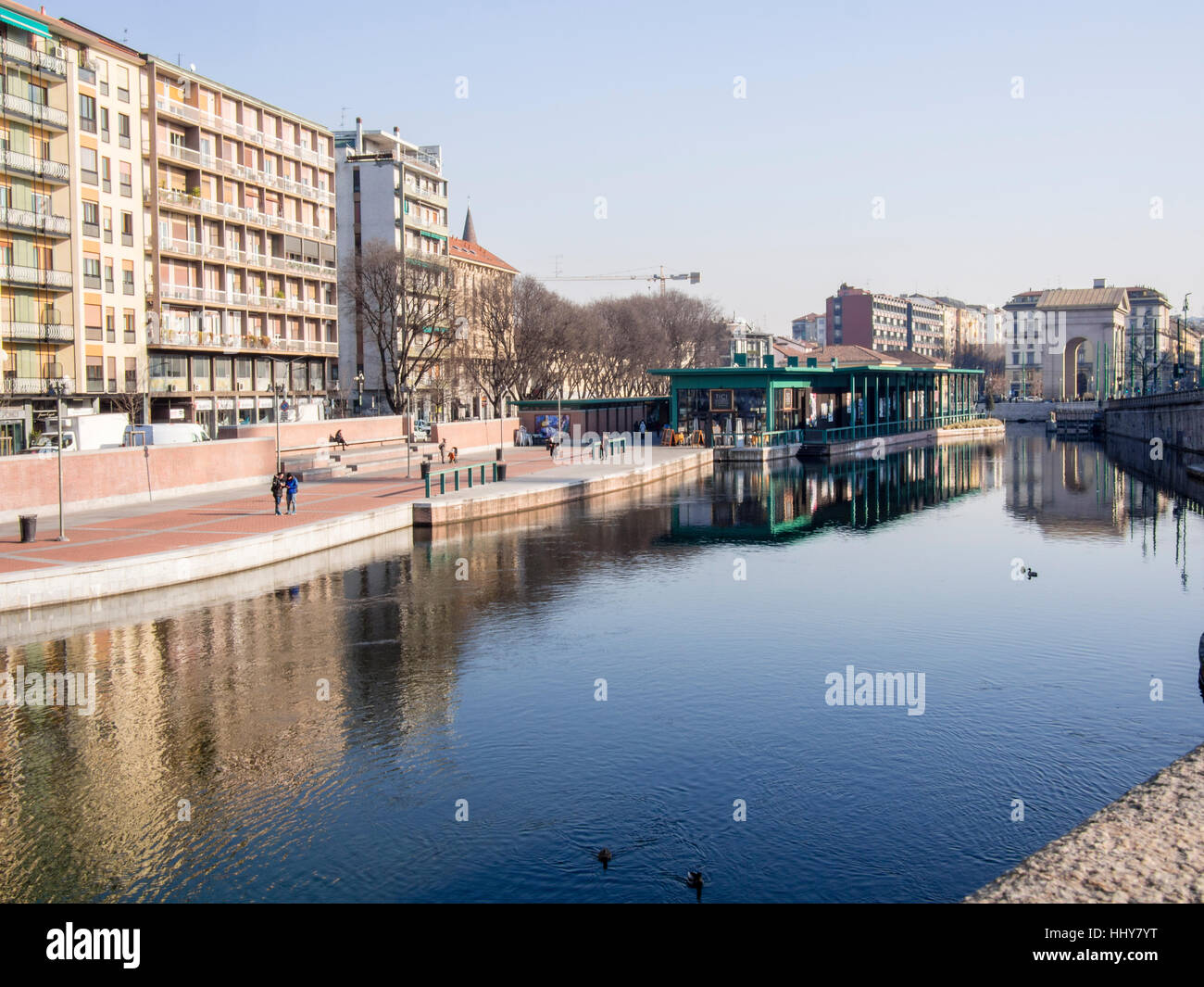 Milano , Navigli Area in winter, Darsena , city harbour, by Leonardo da ...