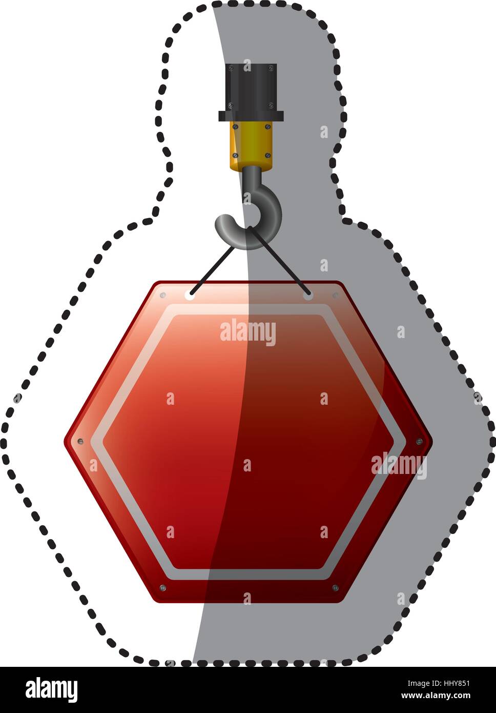 dotted sticker crane hook with hexagon of road sign red vector ...