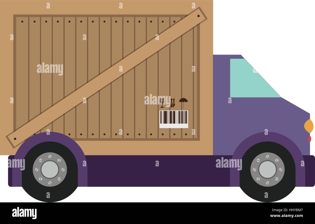 transport truck with vagon of wooden box vector illustration Stock ...