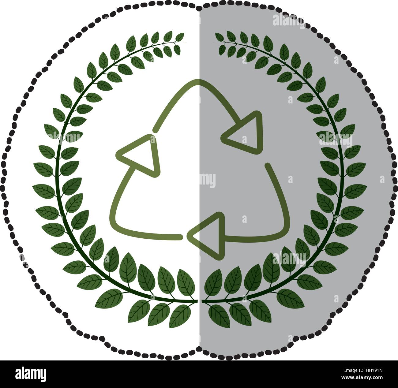 sticker green leaves with recycling symbol vector illustration Stock ...