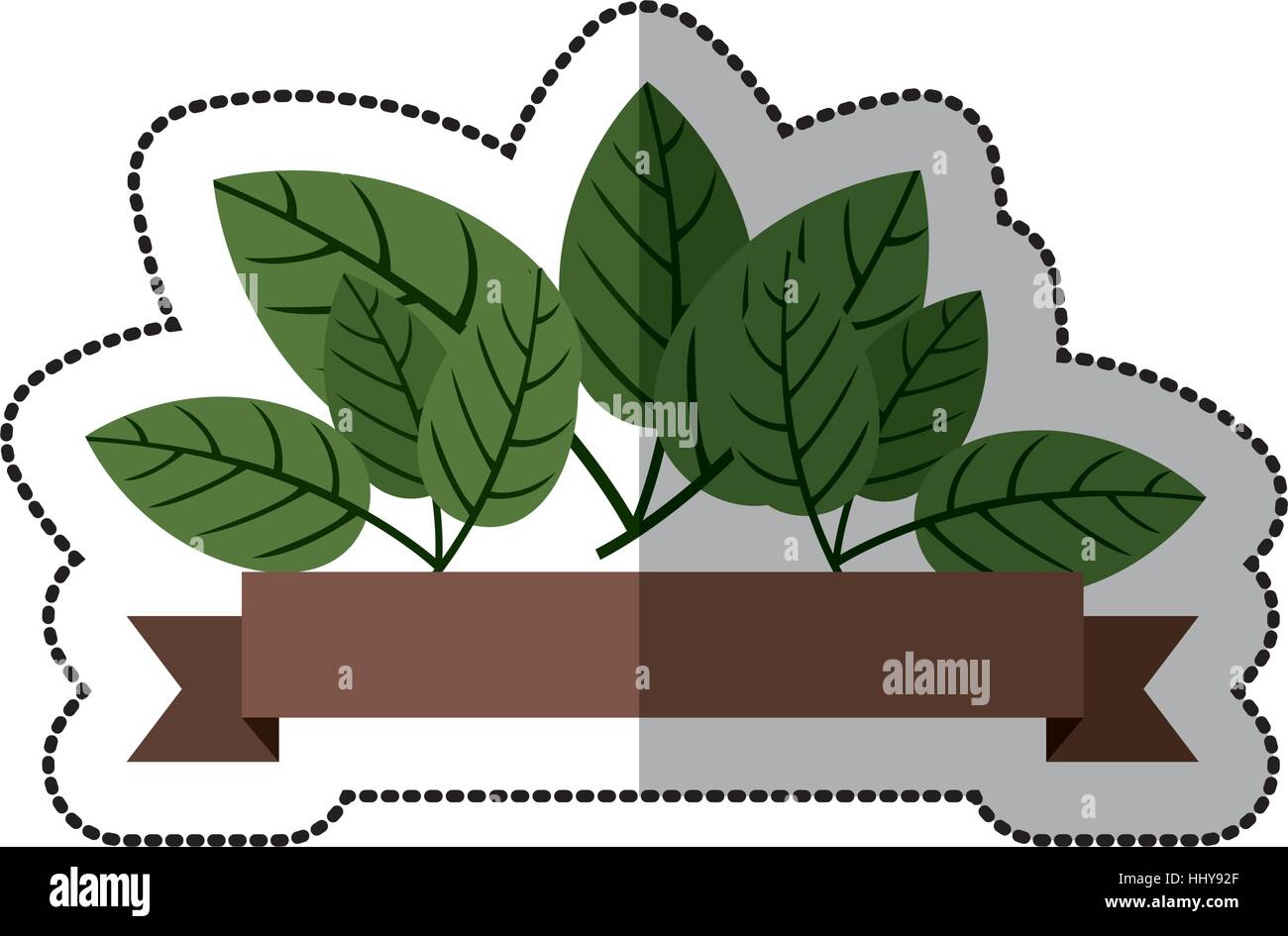 sticker with green leaves and label vector illustration Stock Vector ...