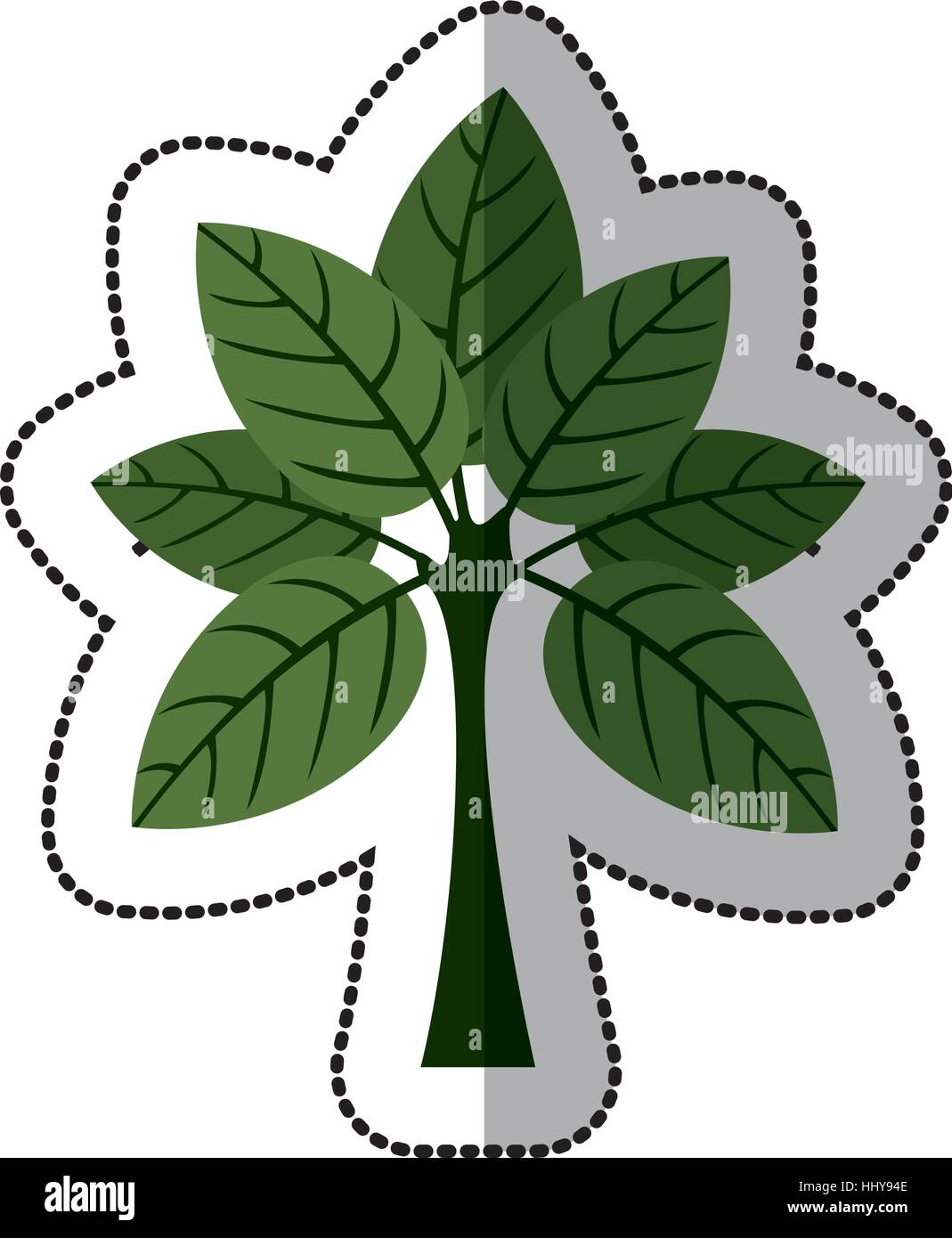 dotted sticker tree with leaves and trunk vector illustration Stock ...