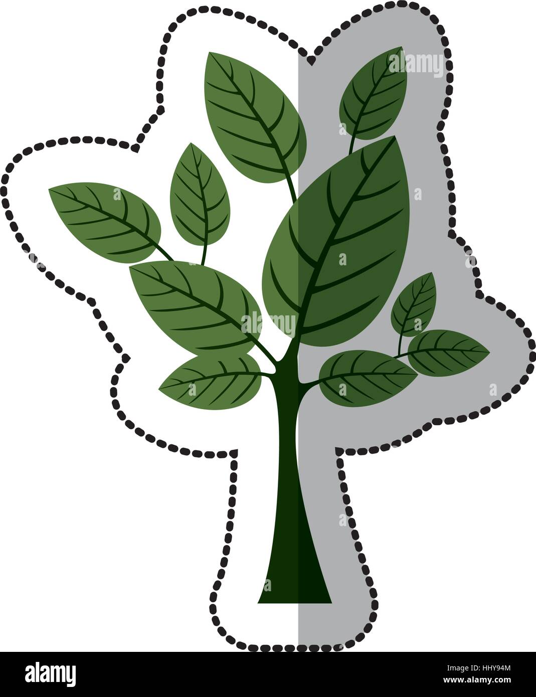 sticker tree with leaves and trunk vector illustration Stock Vector ...
