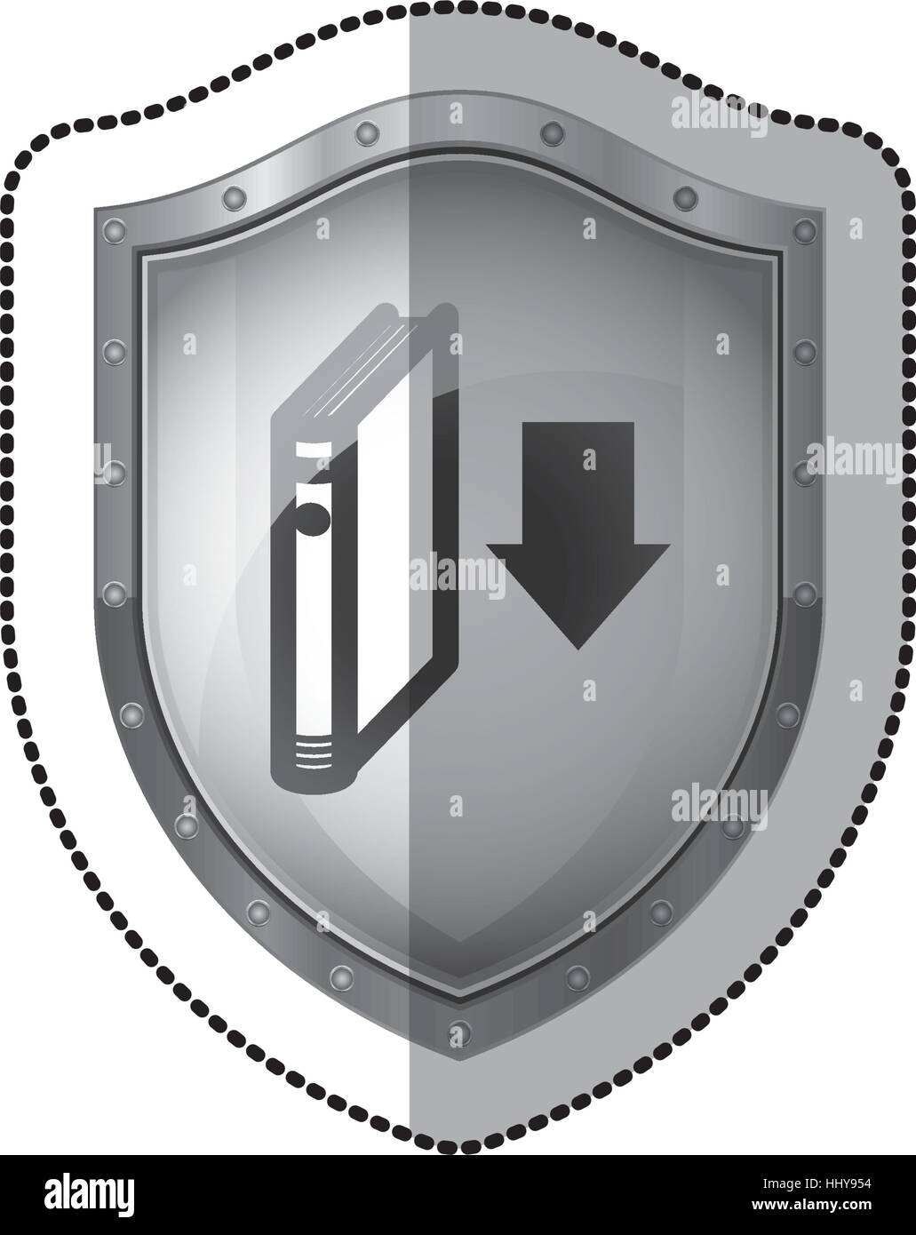 sticker shield with book and arrow icon flat vector illustration Stock ...