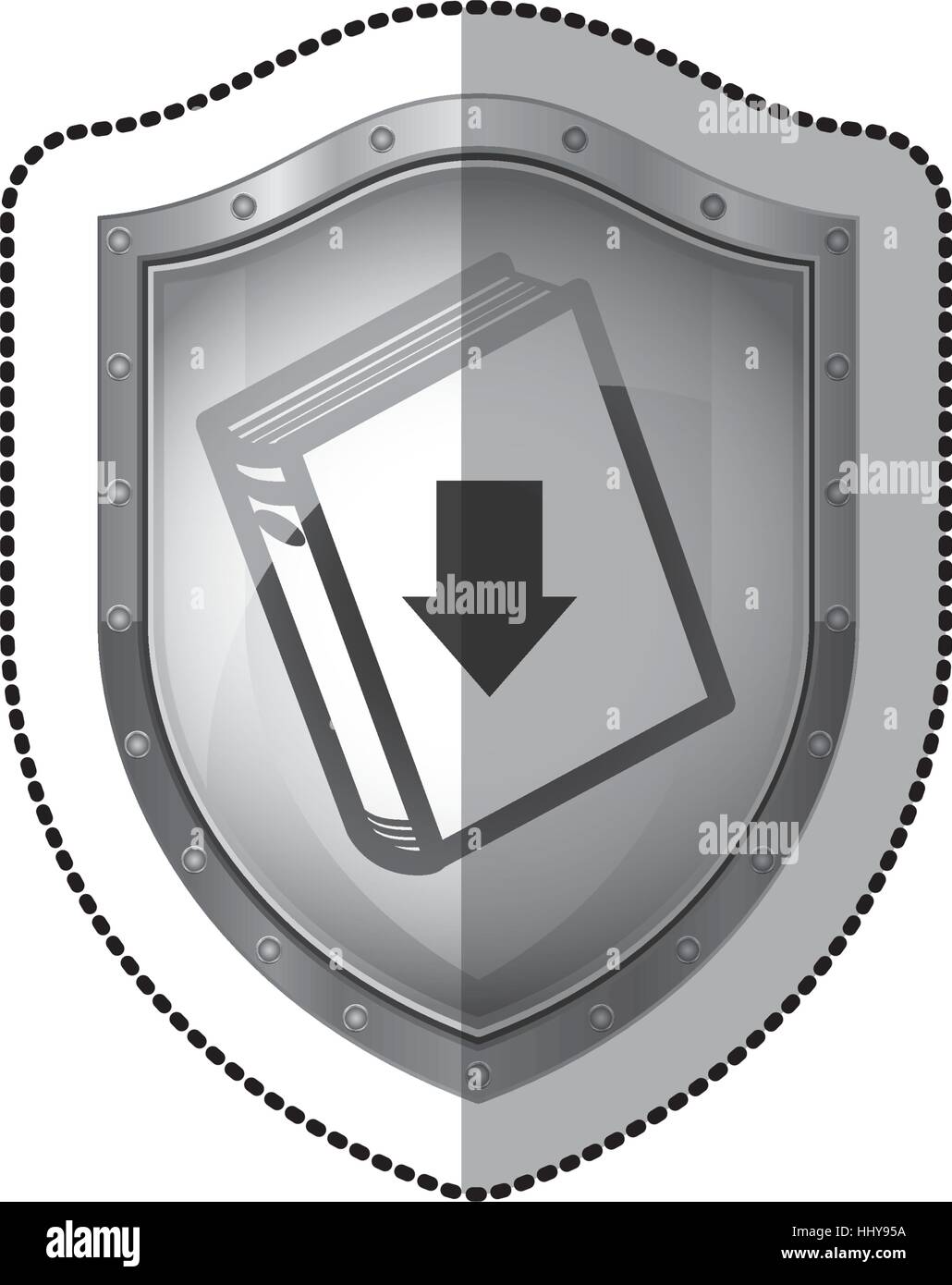 sticker shield with closed book and arrow vector illustration Stock ...