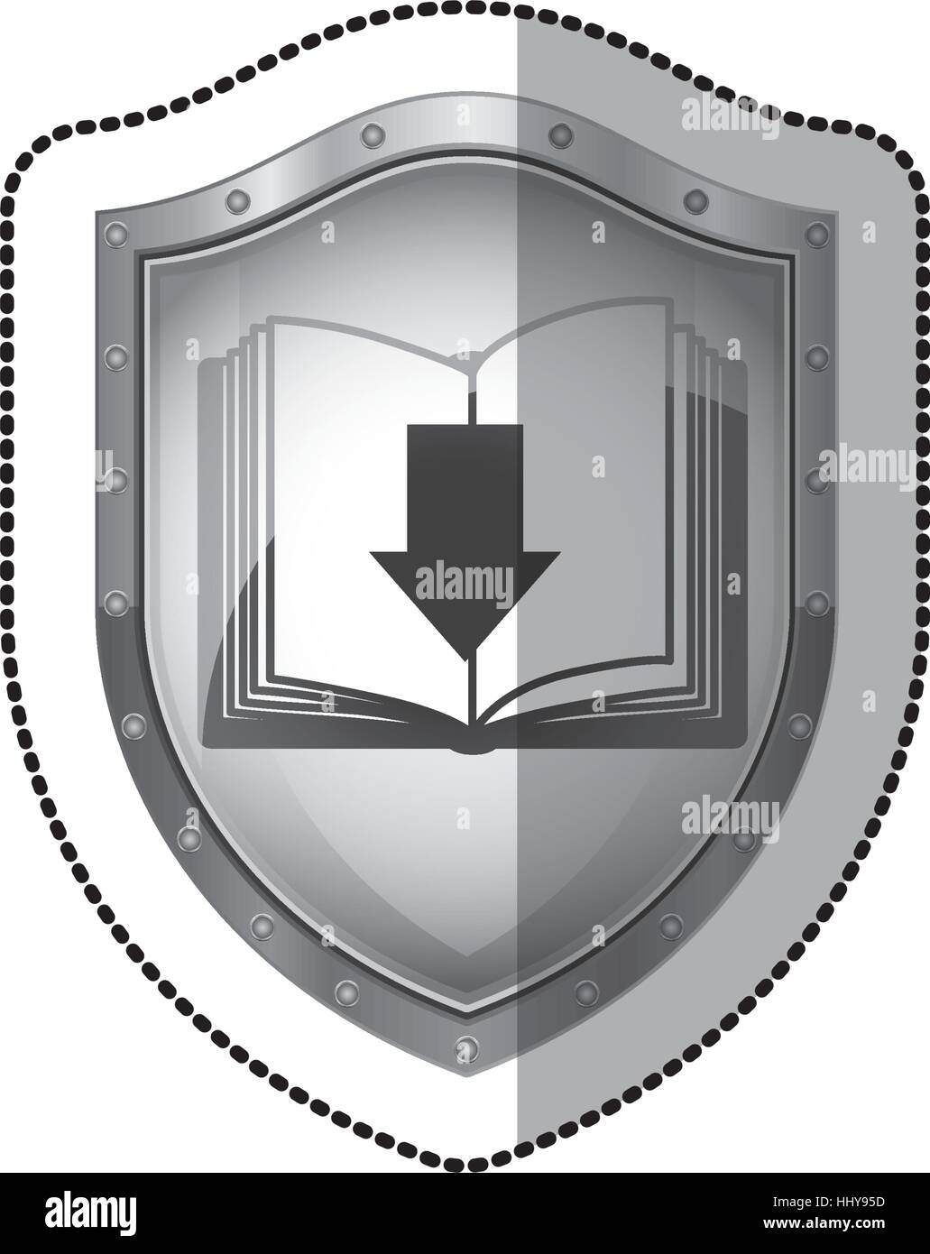 sticker shield with open book and arrow vector illustration Stock ...