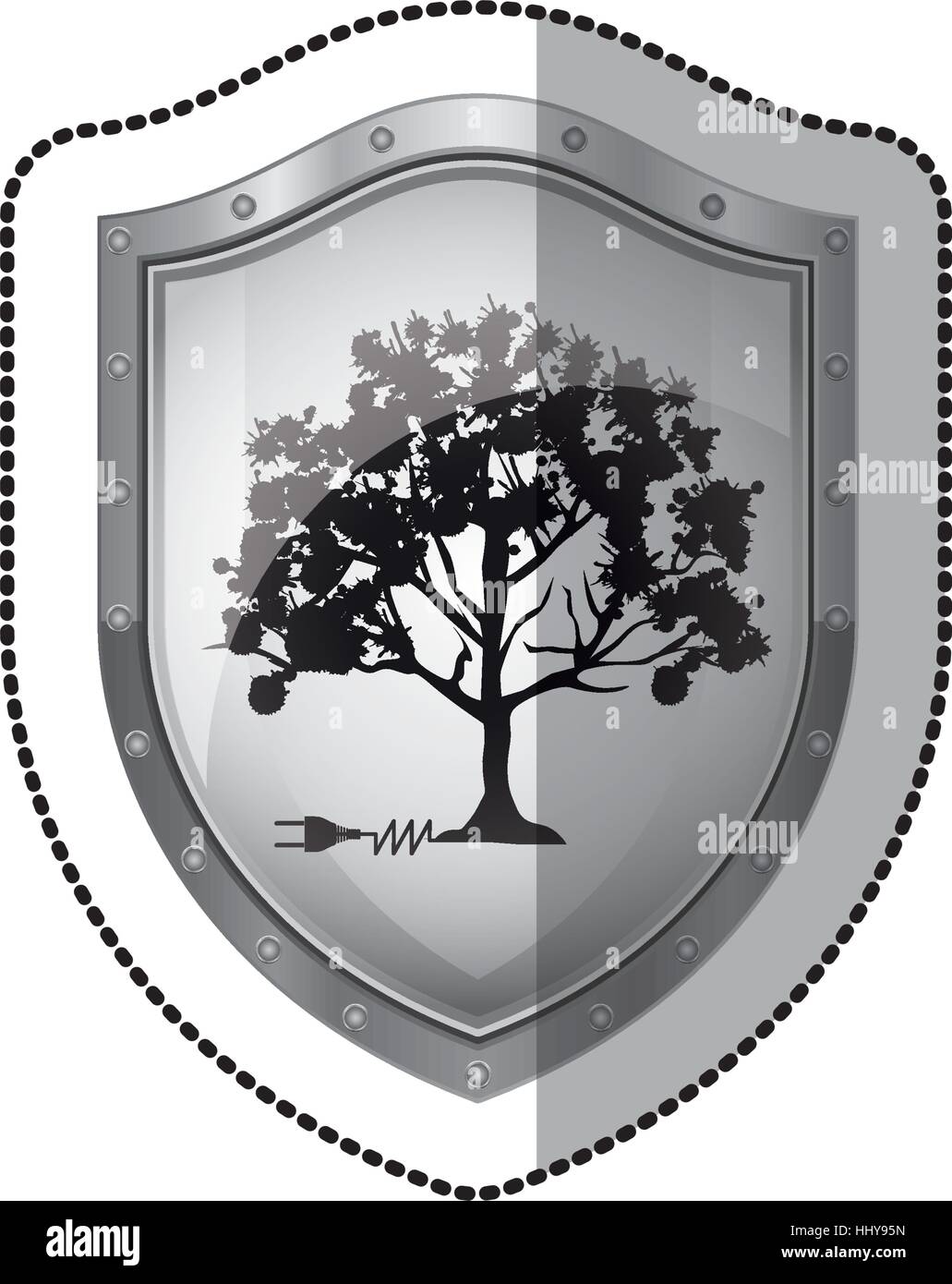 shield sticker tree with multiple leafy branches vector illustration ...