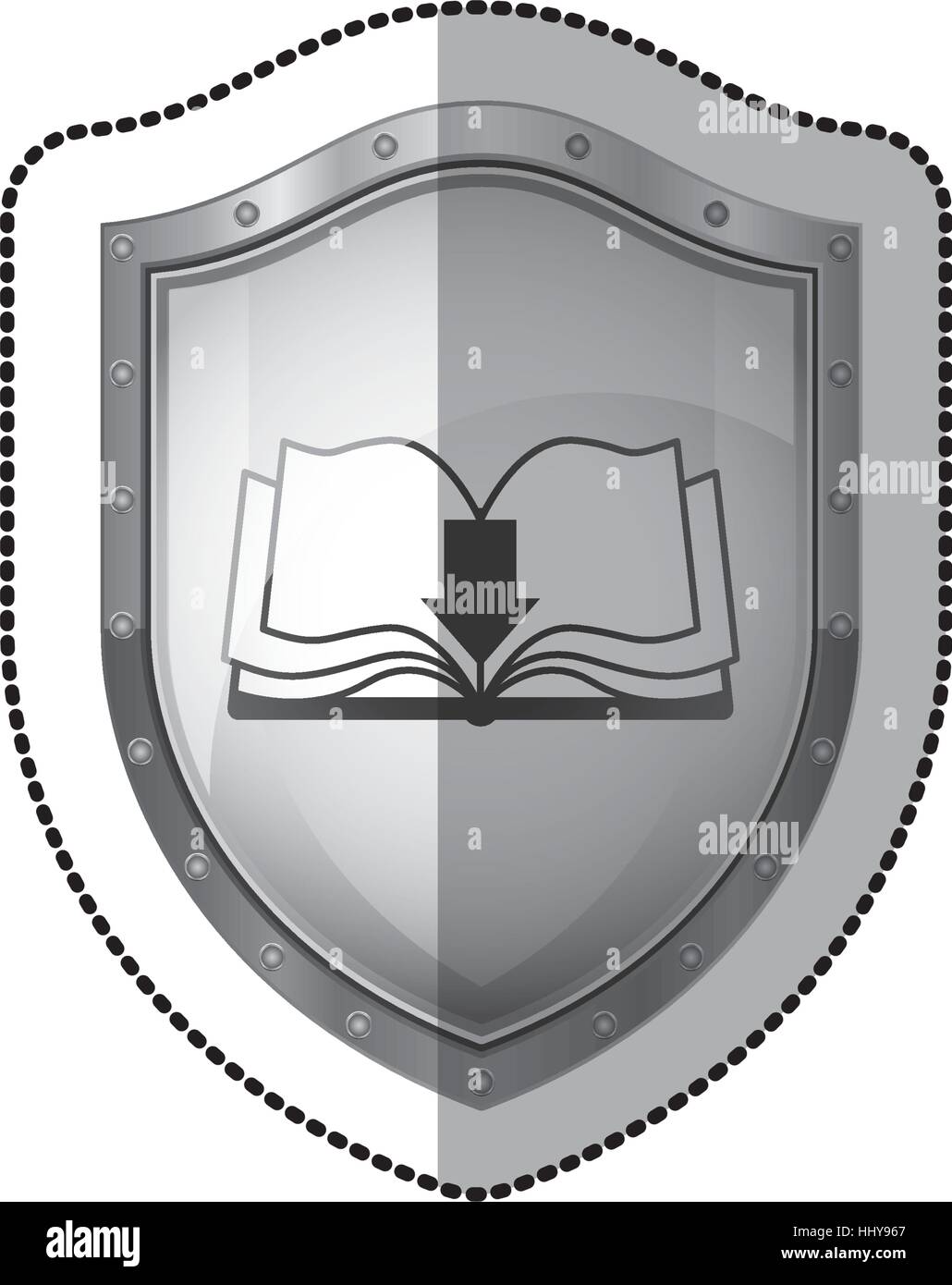 sticker shield with wavy pages book and arrow vector illustration Stock ...