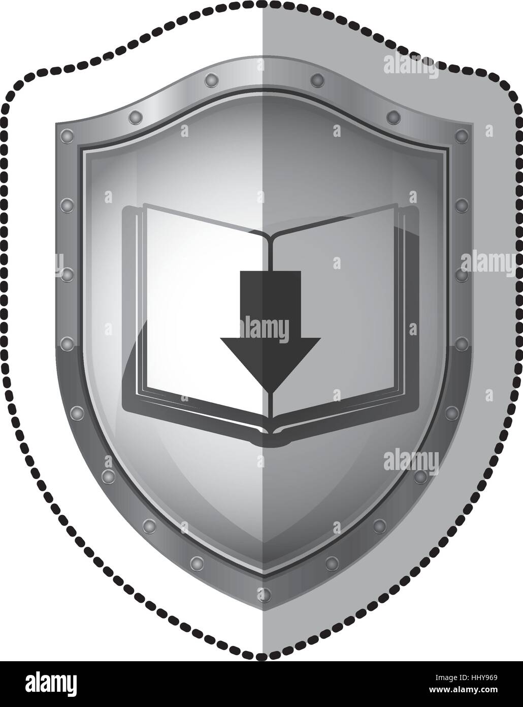 sticker shield with book and arrow in shade vector illustration Stock ...