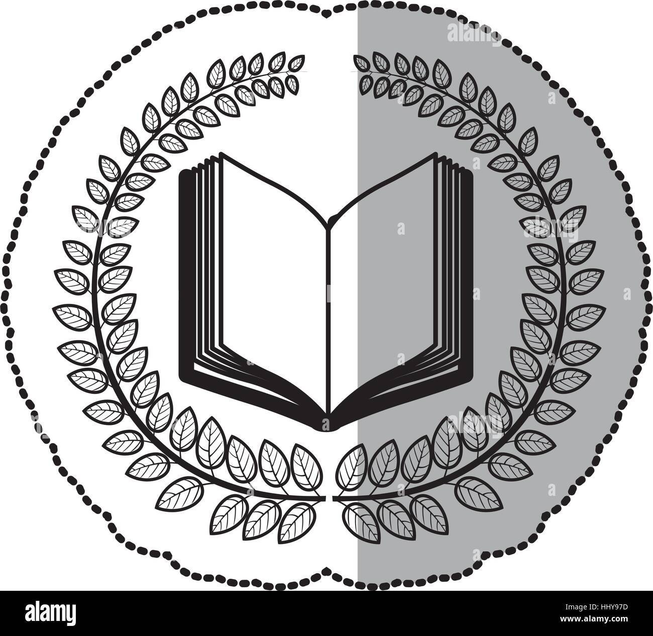 silhouette sticker leaves with wavy pages book vector illustration ...