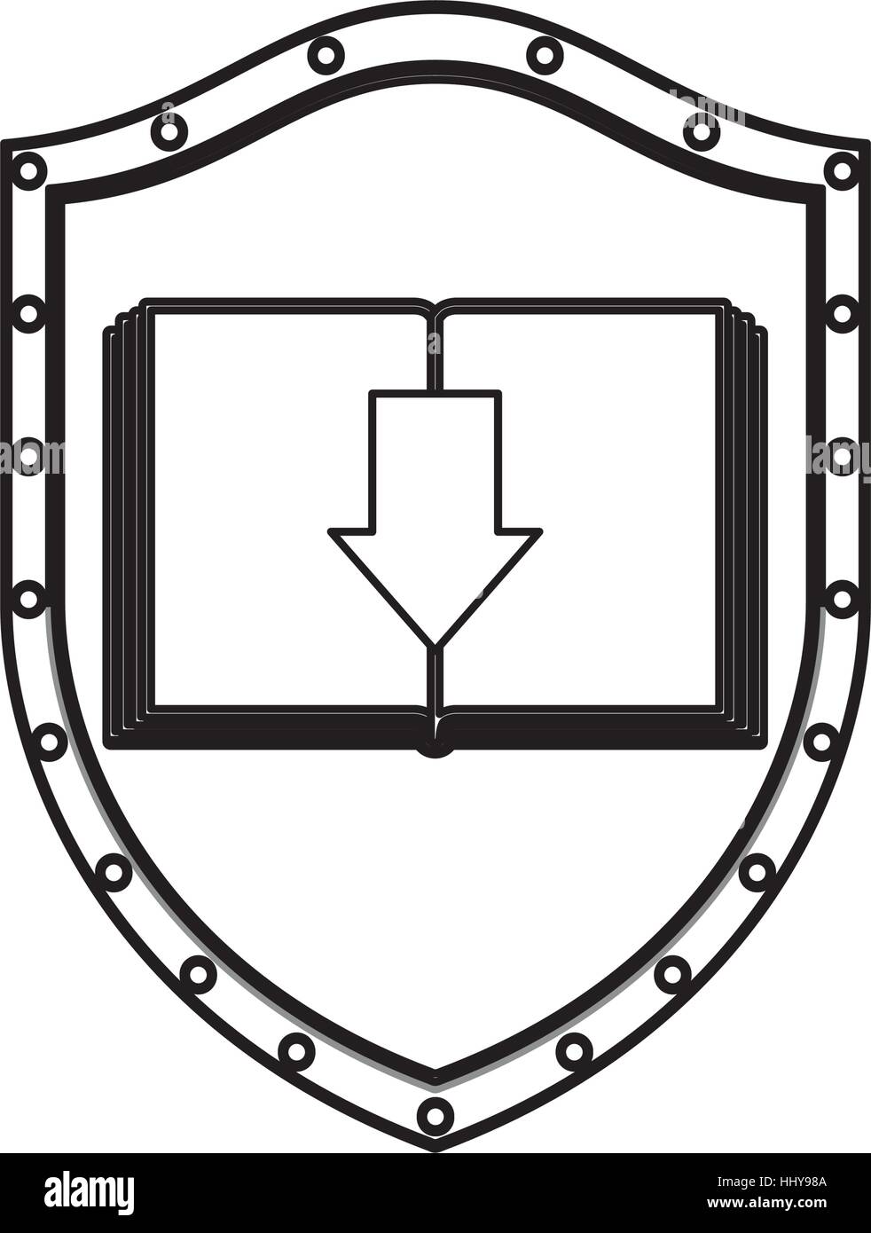 silhouette shield with notebook and arrow vector illustration Stock ...