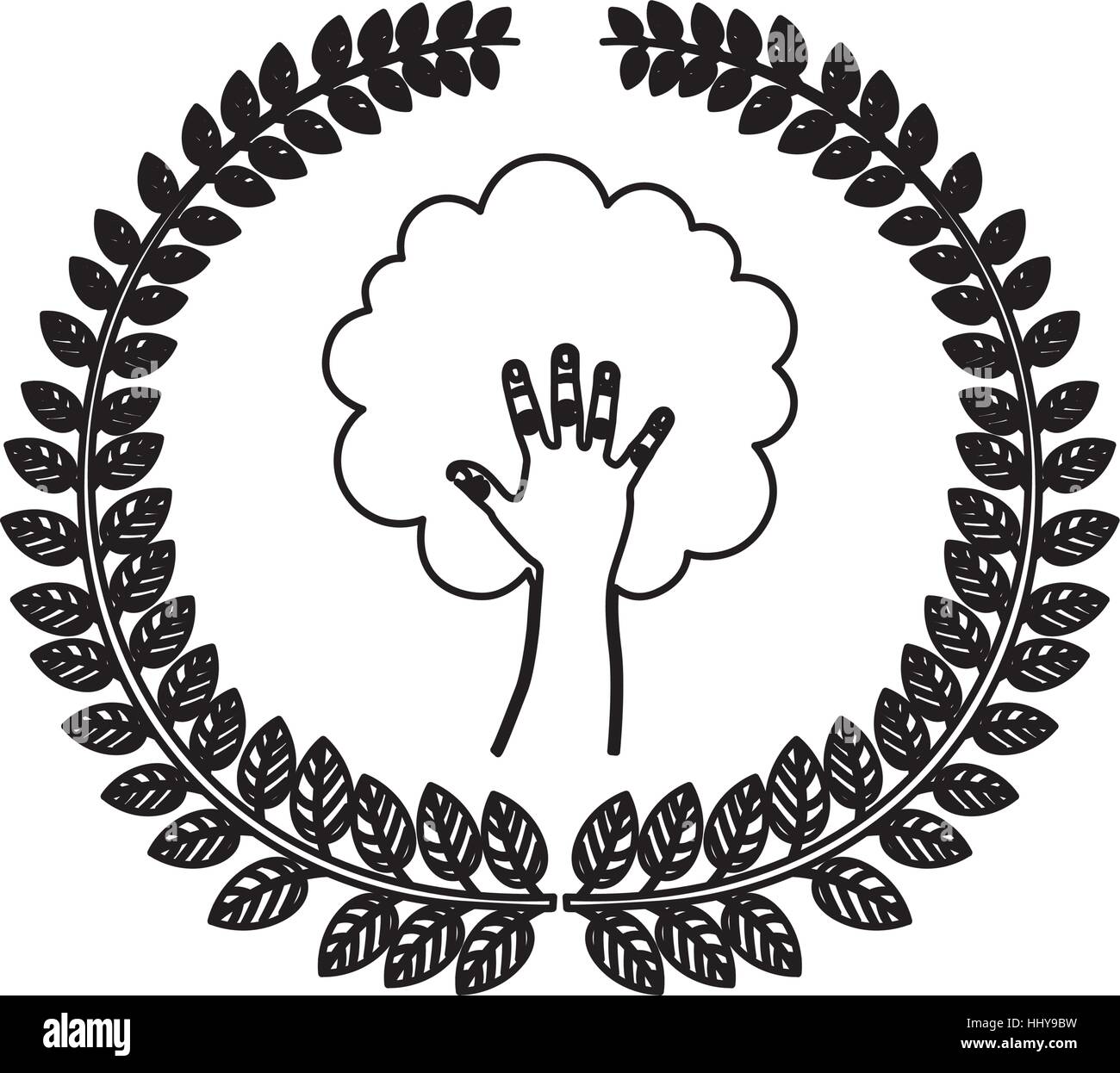 silhouette ornament leaves with hand in shape of tree vector ...