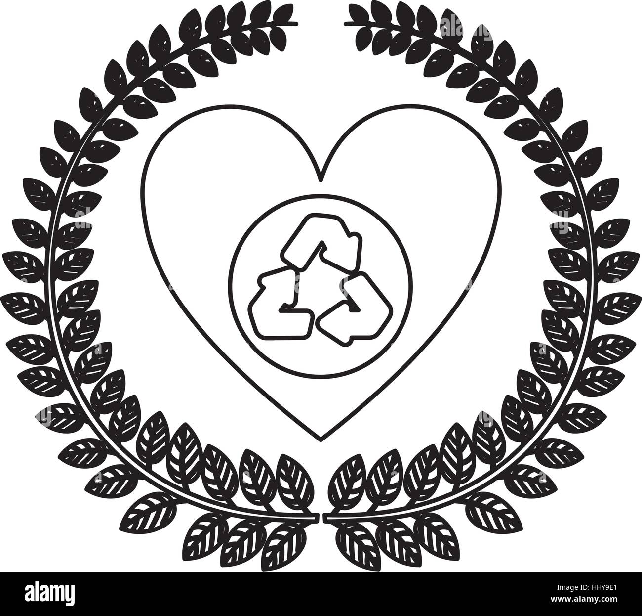 silhouette ornament leaves with heart and recycled symbol vector ...