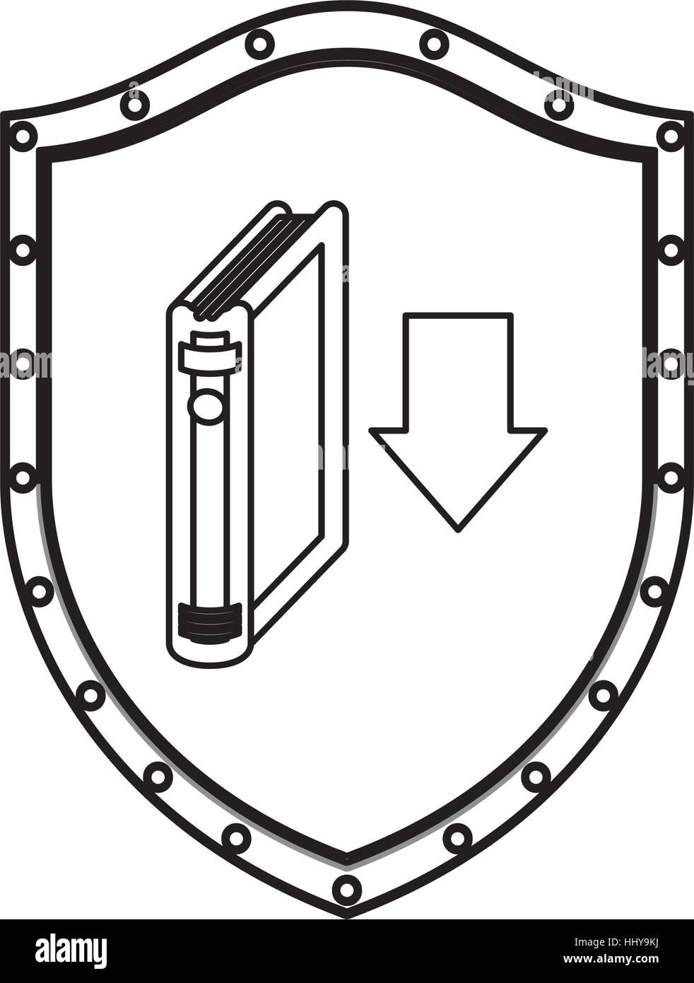 silhouette shield with book and arrow icon flat vector illustration ...