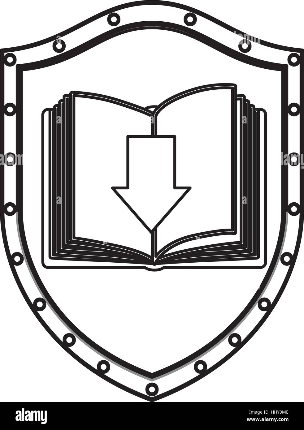 silhouette shield with open book and arrow vector illustration Stock ...