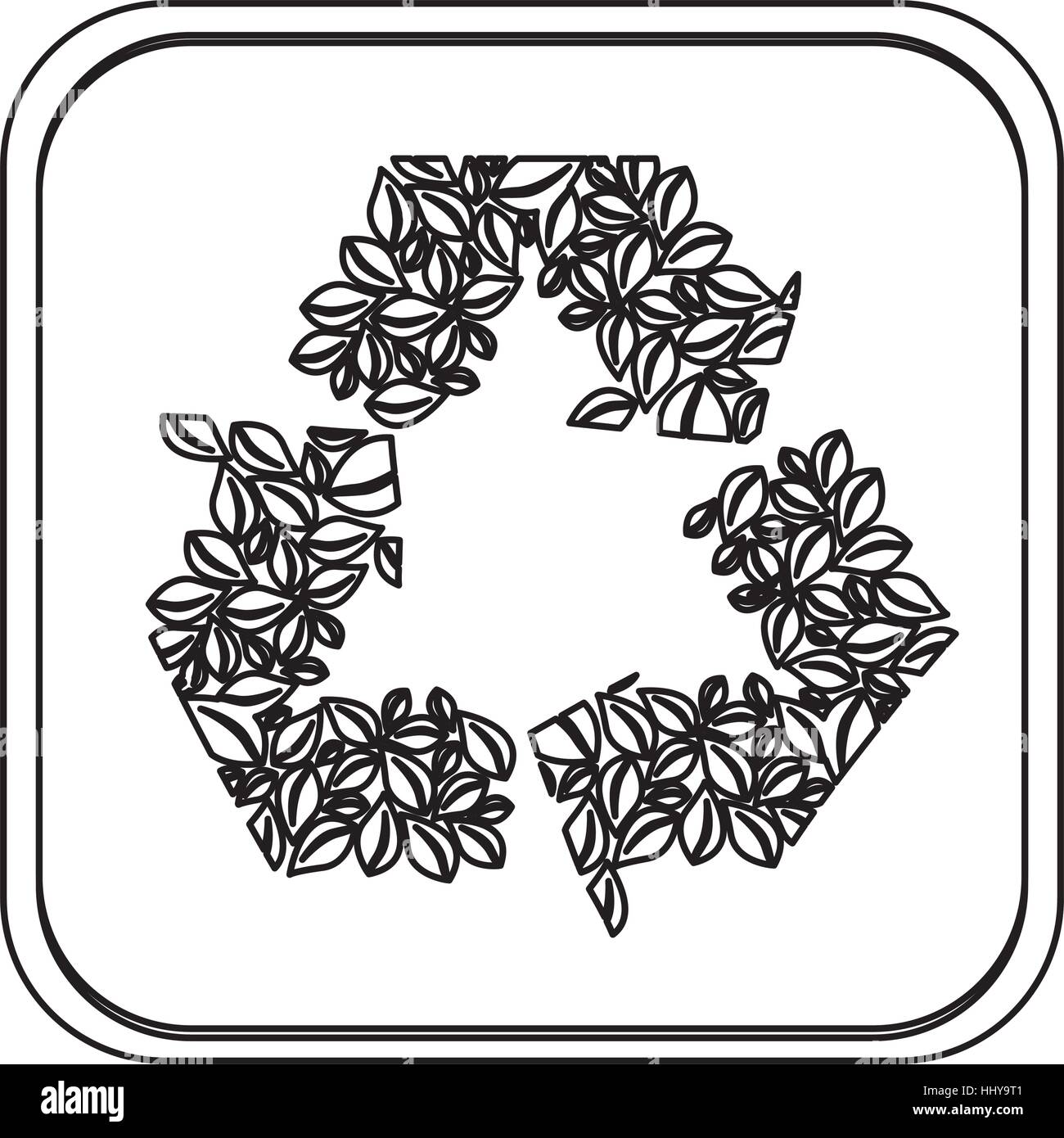monochrome square with recycling symbol with leaves vector illustration ...