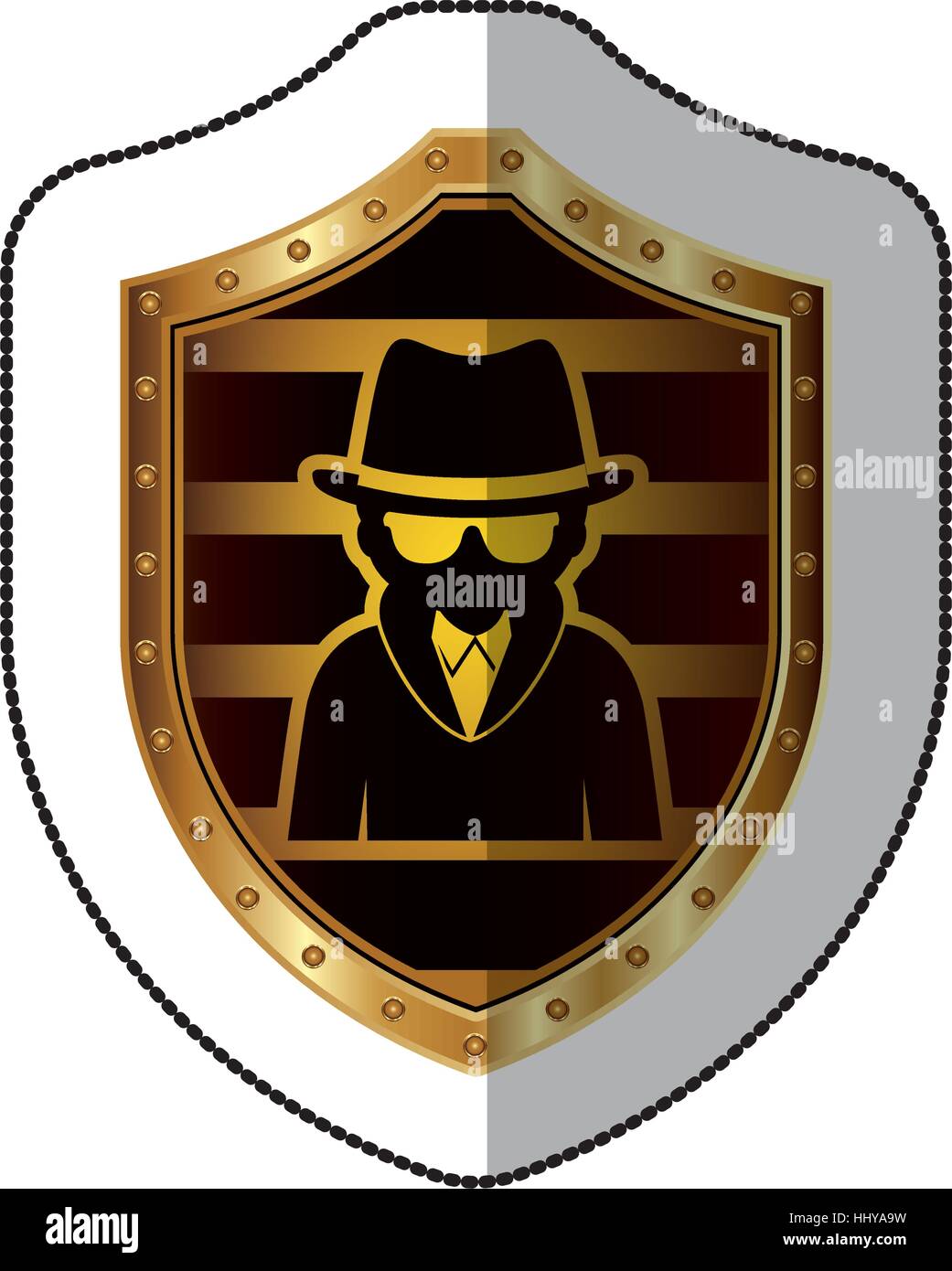 middle shadow sticker of hacker in yellow shield vector illustration ...