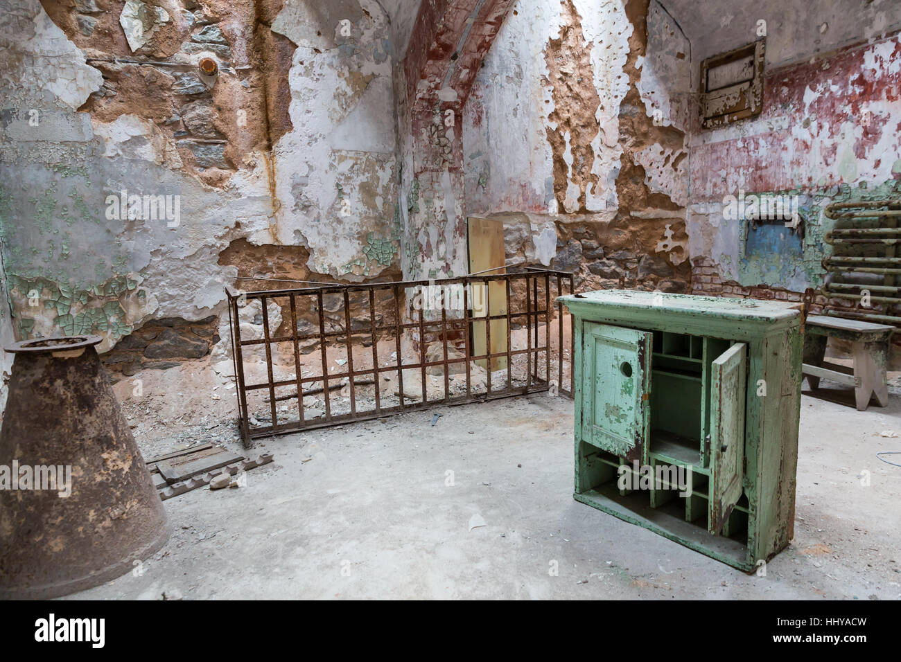 Jail interior with rusty cell Stock Photo - Alamy