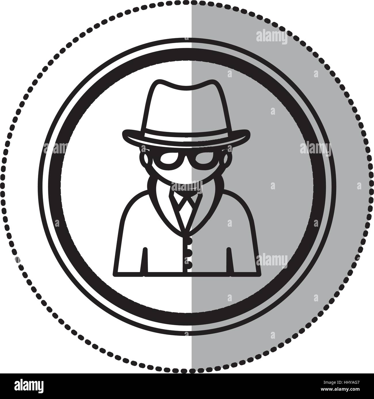 monochrome middle shadow sticker of hacker in circle vector ...