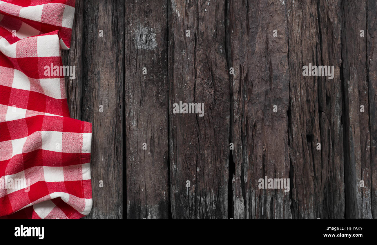 old table with red tablecloth top view Stock Photo - Alamy