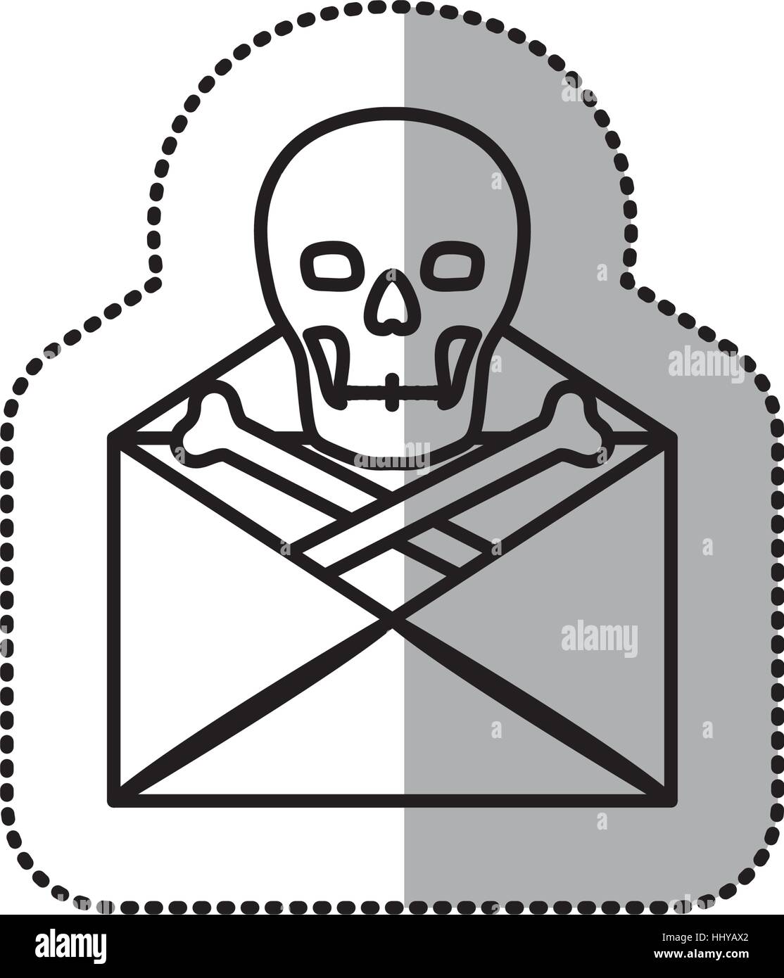 monochrome middle shadow sticker of mail virus skull and bones vector ...