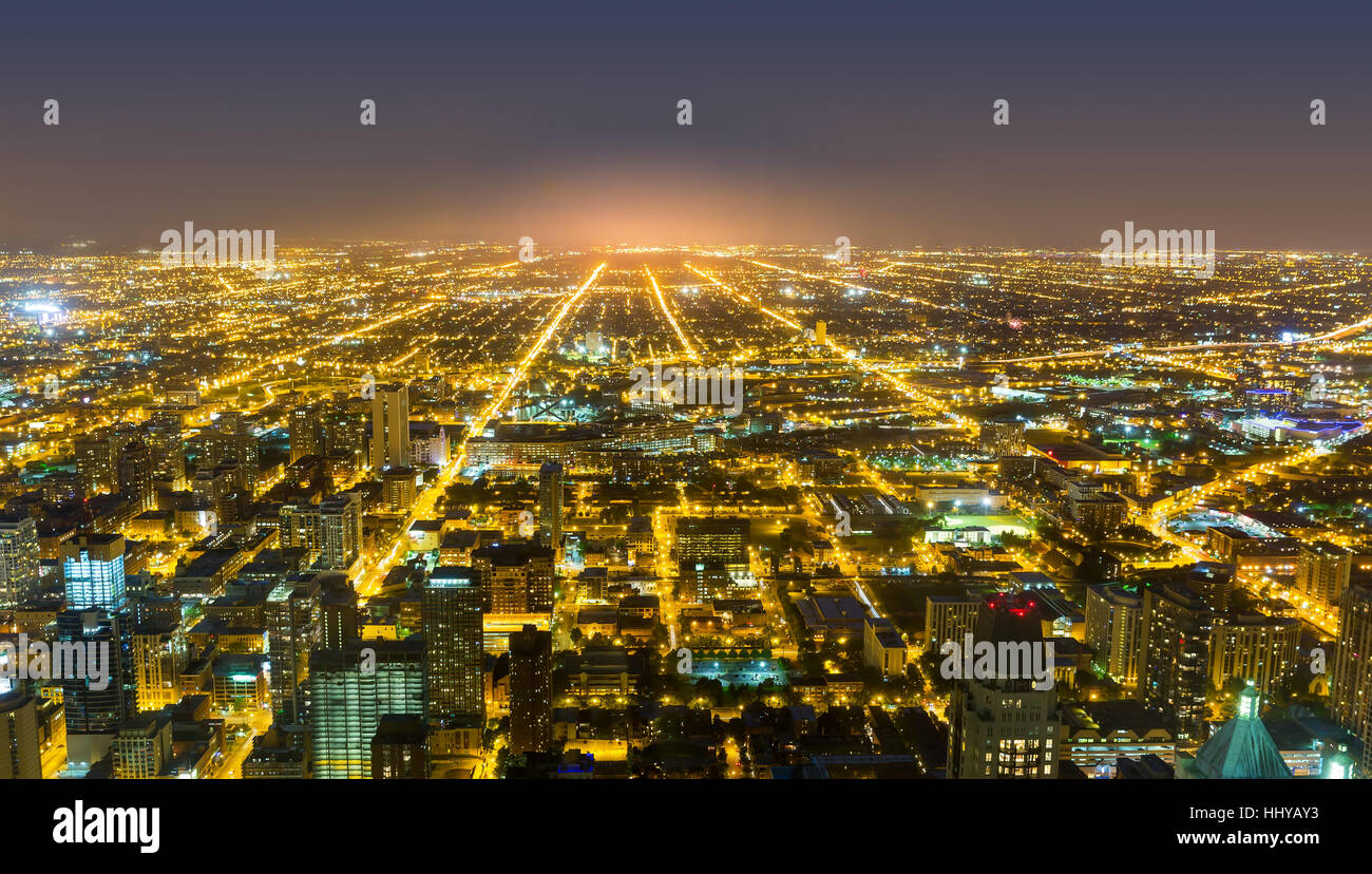 Aerial view of Chicago downtown at night Stock Photo - Alamy
