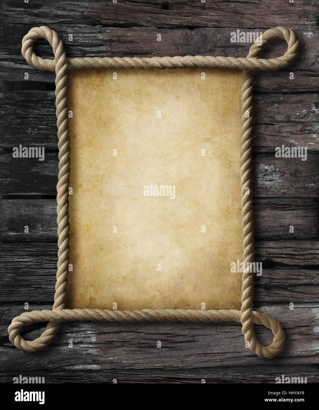 old paper in rope pirate style frame Stock Photo - Alamy