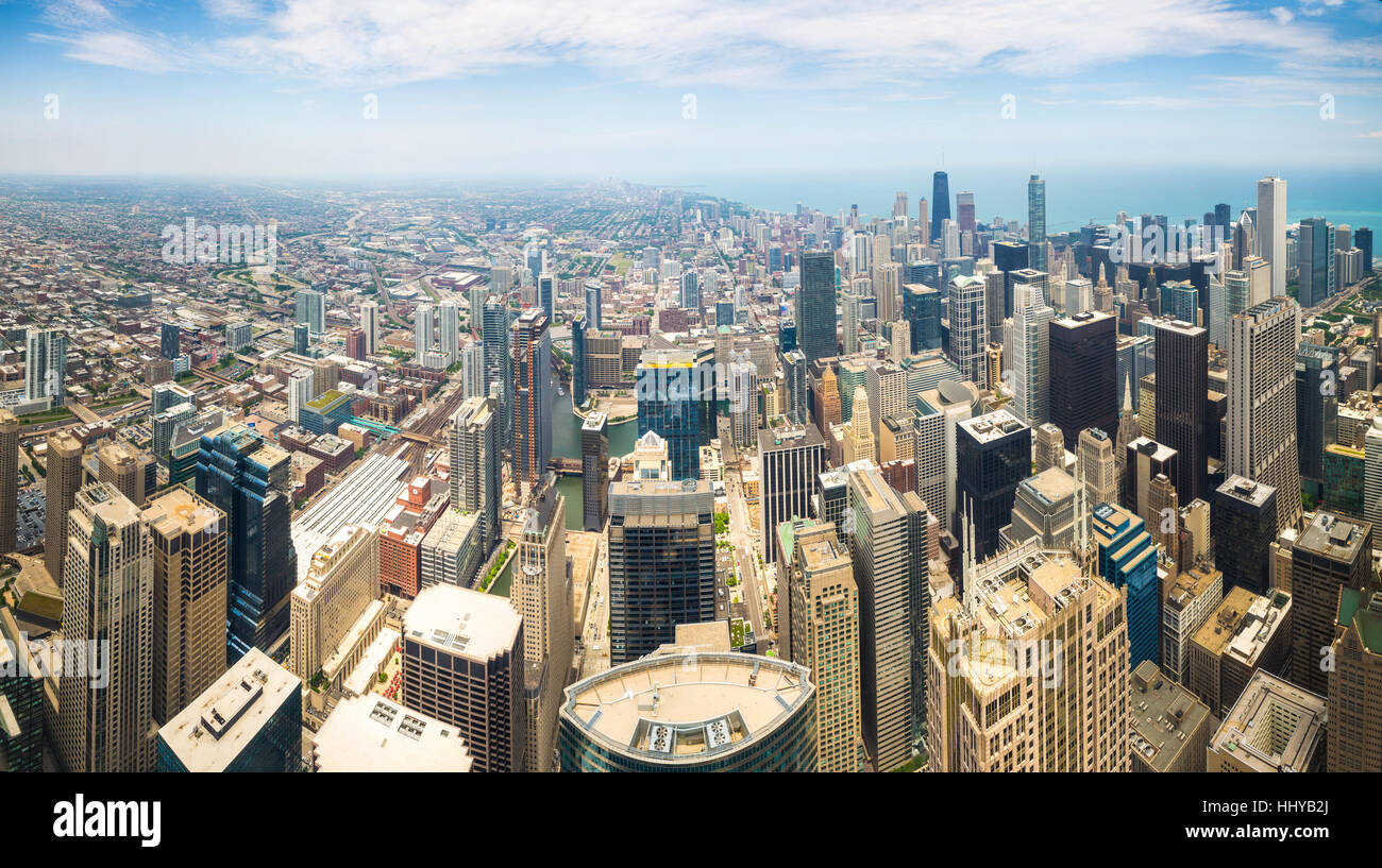 Aerial view chicago skyline dusk hi-res stock photography and images ...