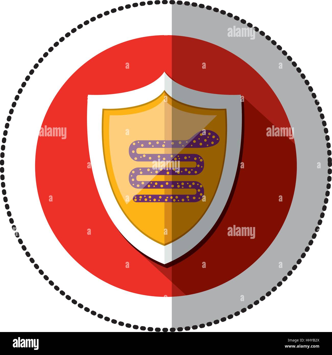 colorful middle shadow sticker with circle with shield and snake virus ...