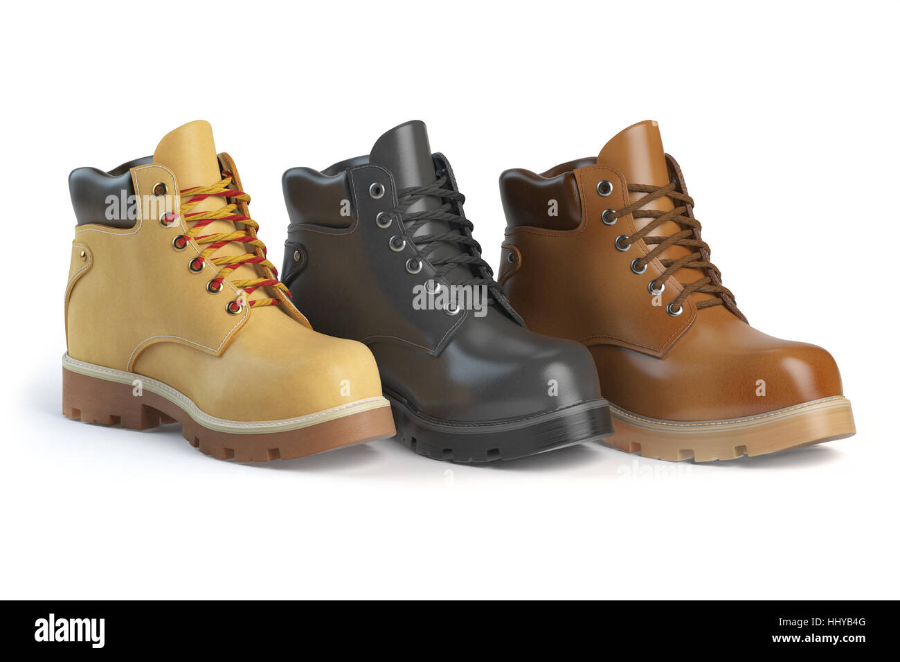 Different winter boots on a white background. Shoe shop or marketing ...