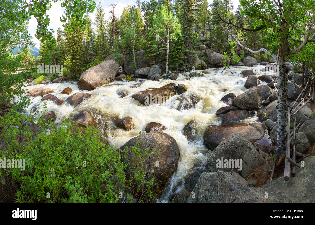 Panoramic view of stormy mountain river Stock Photo - Alamy