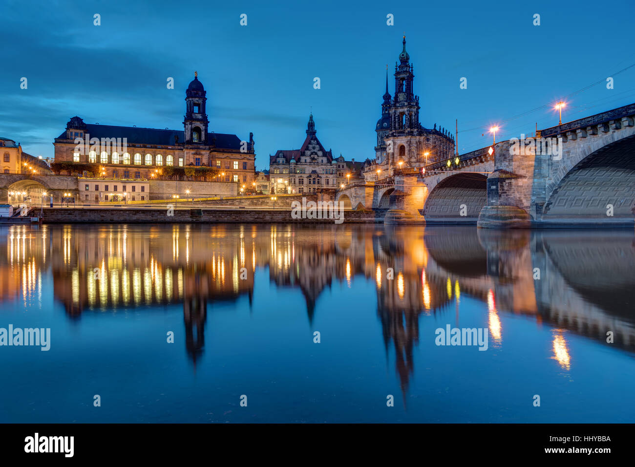 Downtown Dresden and the river Elbe and night Stock Photo - Alamy