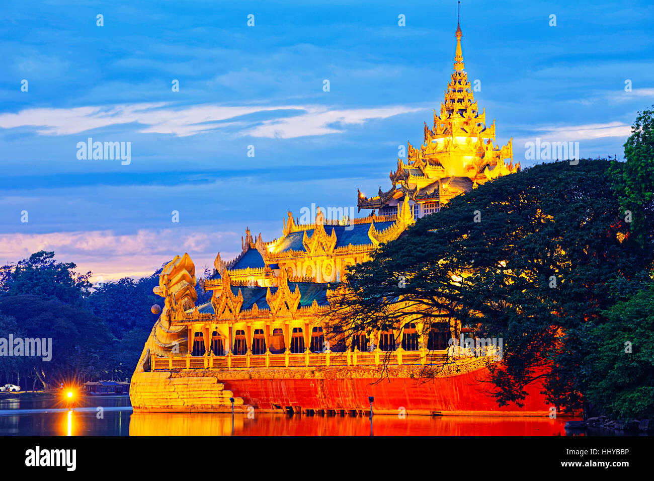 Karaweik Palace at sunset , Myanmar Yangon landmark Stock Photo - Alamy