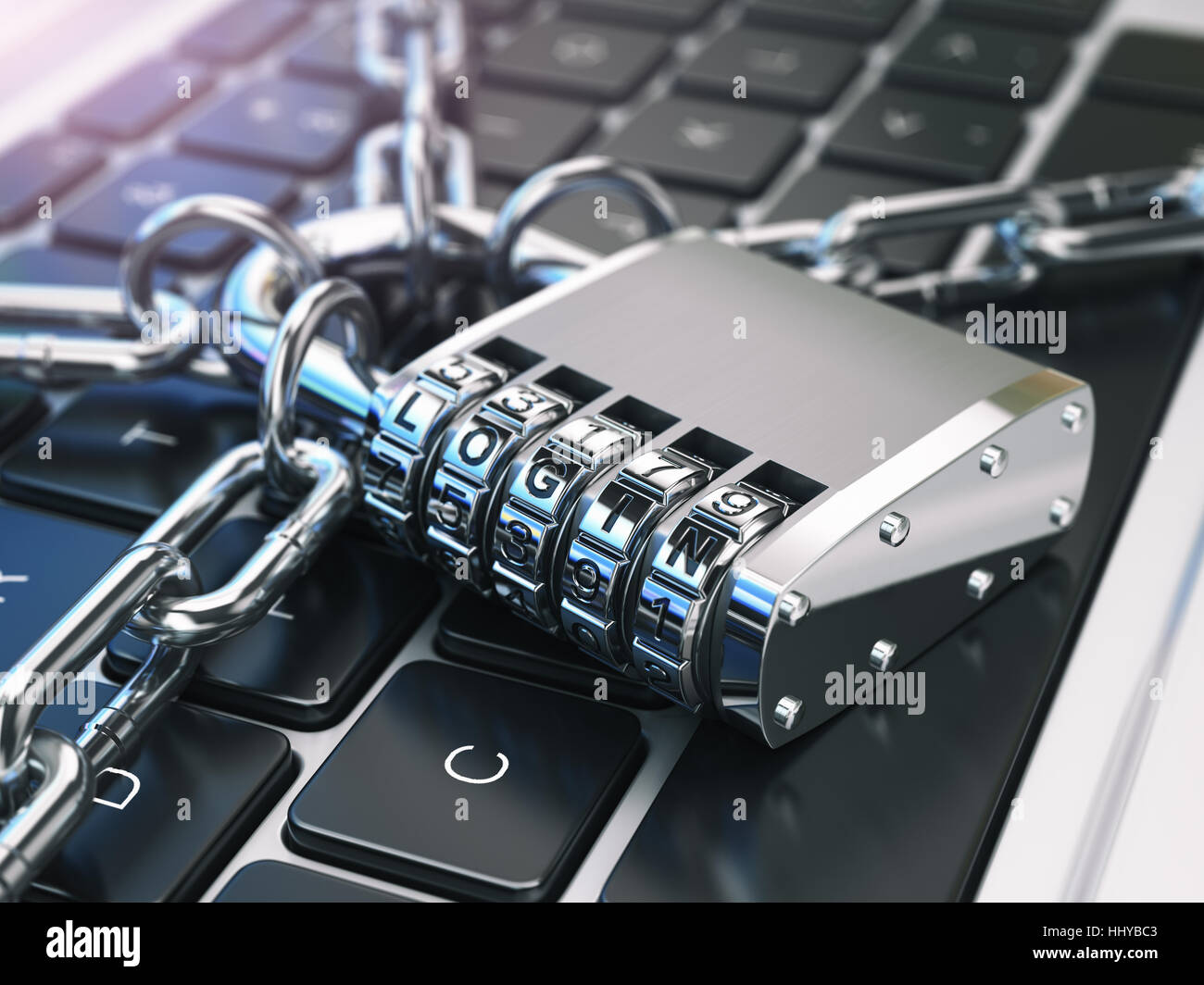 Login. Computer security or safety concept. Laptop keyboard with lock ...