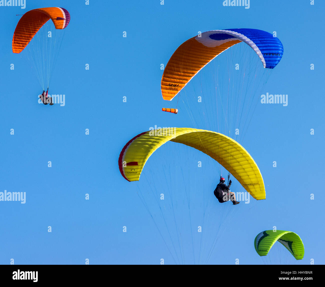 Paragliders gather to take advantage of the sunshine and fair wind ...