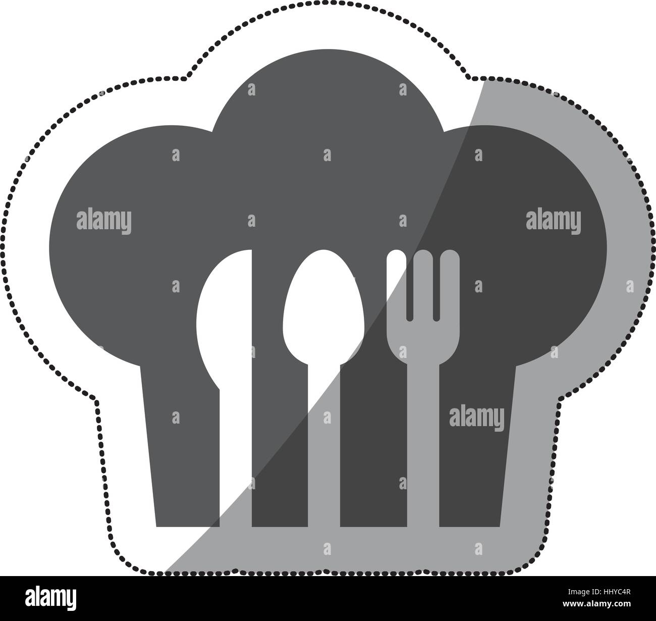 gray scale stricker of chefs hat with cutlery shading vector ...
