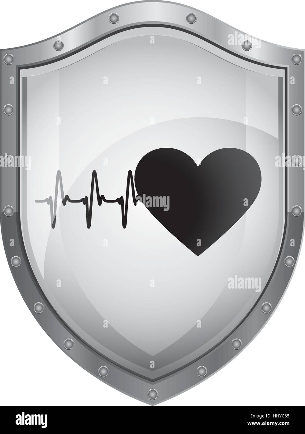 metallic shield with heart and beat vector illustration Stock Vector ...