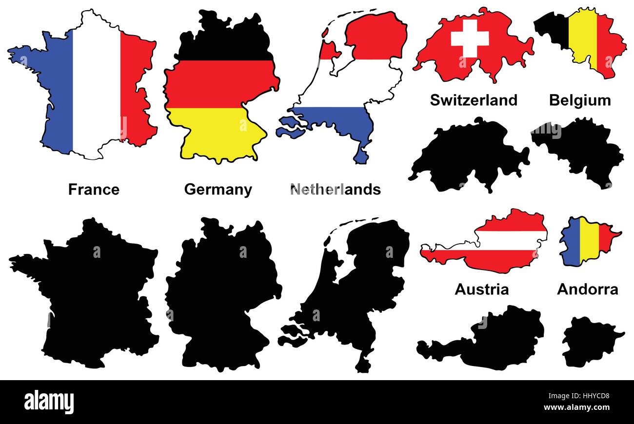 set of different European maps with flags isolated Stock Vector Image ...