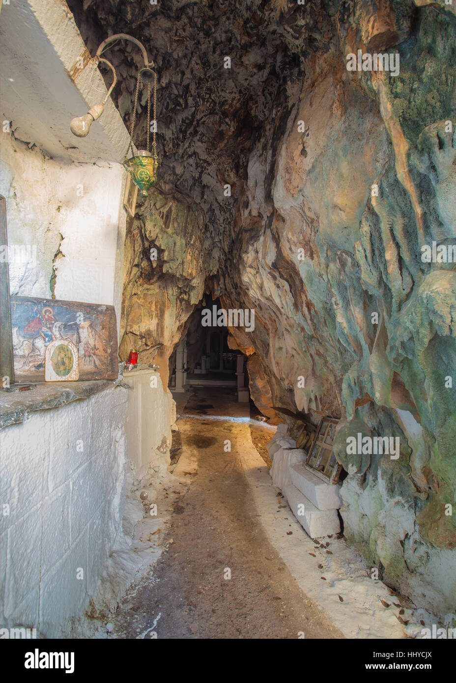 The cave church of St. Anargiri near Poliani, Greece. The cave church ...