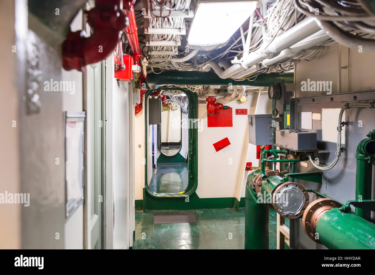 Aircraft carrier corridor Stock Photo - Alamy